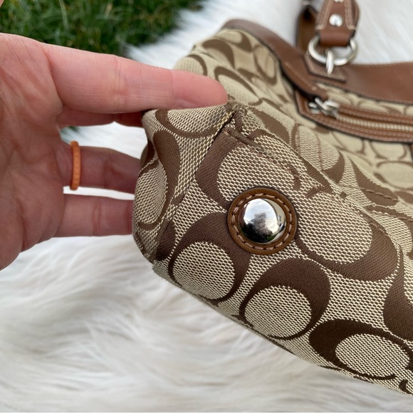 Coach | Bags | Coach Signature Coated Canvas Leather Trim Shoulder Bag ...